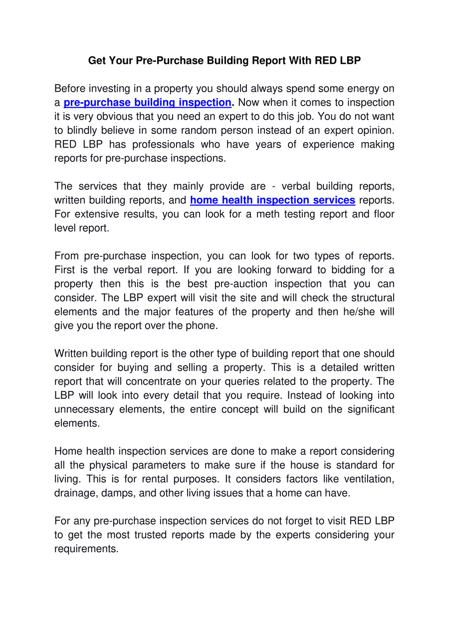 Get Your Pre-Purchase Building Report With RED LBP by Red Lbp - Flipsnack
