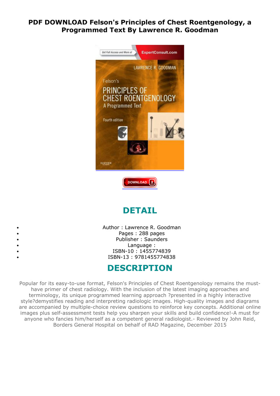 PDF DOWNLOAD Felson's Principles of Chest Roentgenology, a P by ...