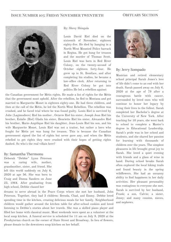 Louis Riel Obituary by SS... - Flipsnack