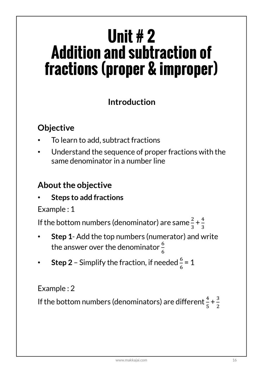 Addition And Subtraction Of Fractions proper Improper By Makkajai