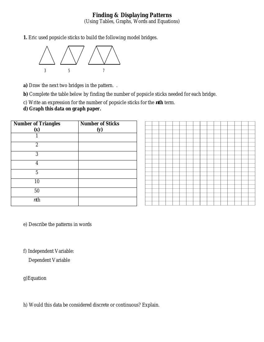 Displaying Patterns - Table, Graph, Words, Equation by Karen - Flipsnack