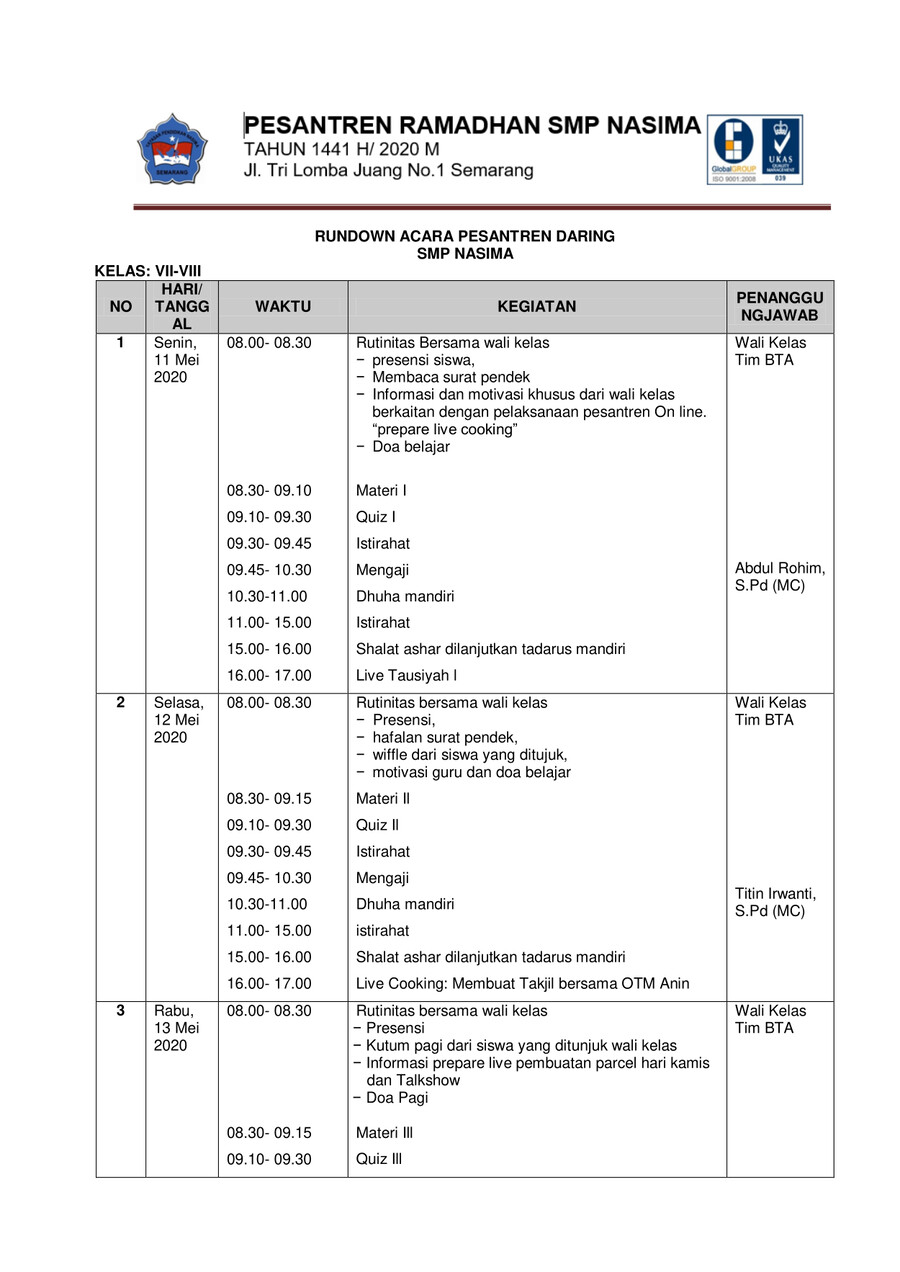 Rundown kegiatan kelas 7 dan 8 (2) by isniah - Flipsnack
