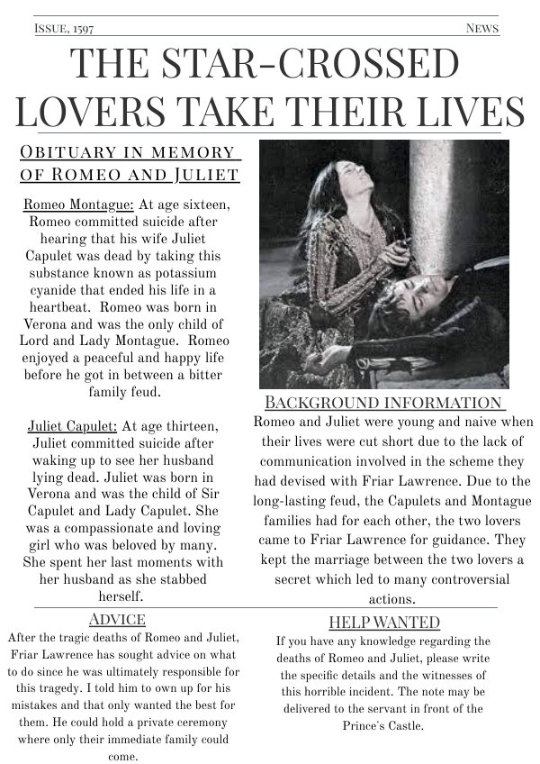 Romeo and Juliet Newspaper by Natalie Ho - Flipsnack