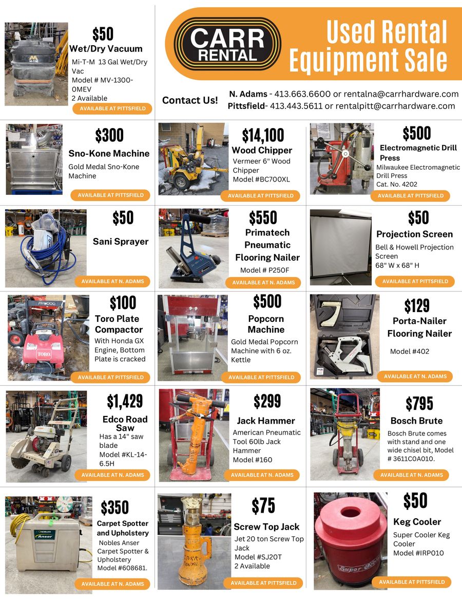 Carr Rental- Rental Equipment Sale 2025 by Carr Hardware - Flipsnack