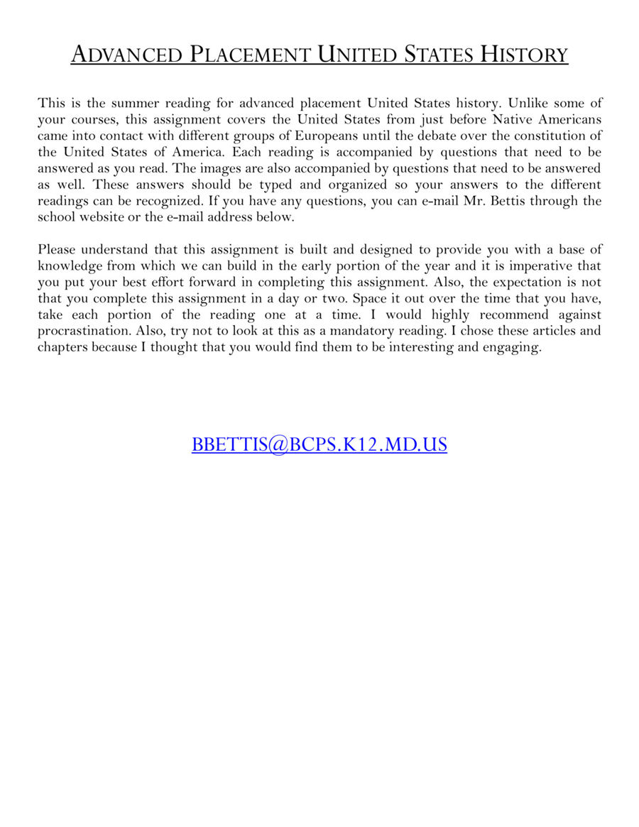 ADVANCED PLACEMENT US HISTORY SUMMER READING 2016 by... - Flipsnack