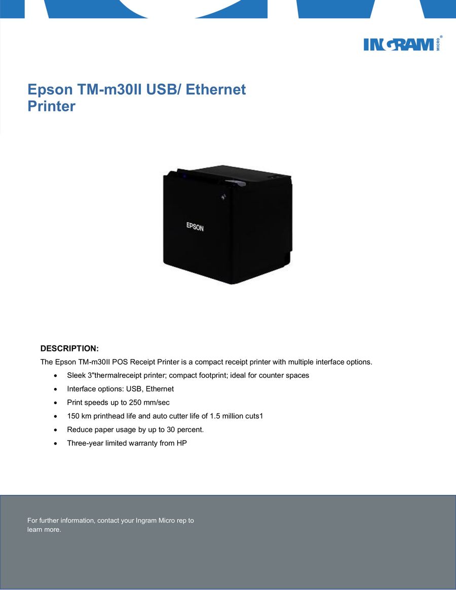 Epson TM-m30II USB- Ethernet Printer by Ingram Micro...