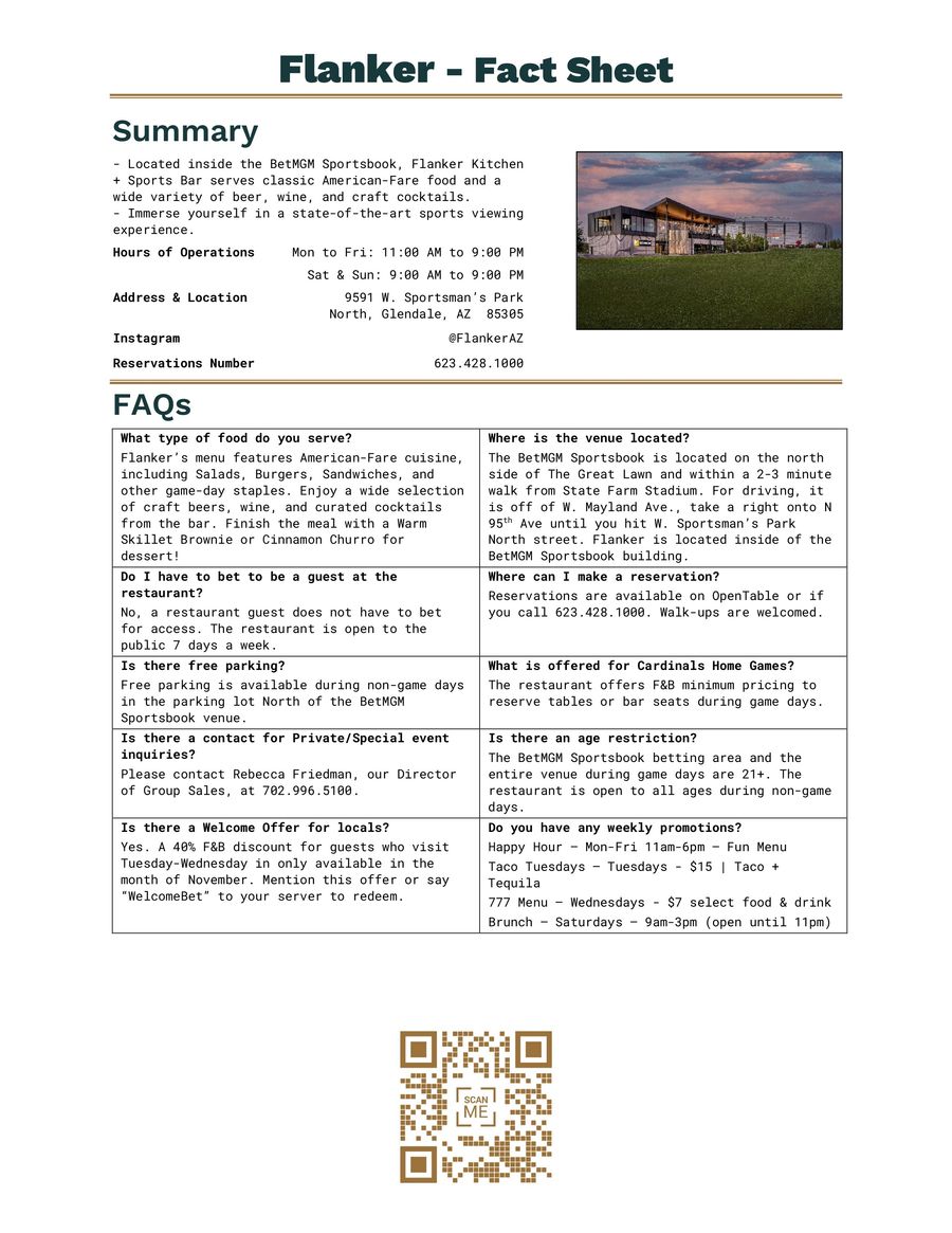 Flanker Kitchen + Sports Bar AZ Fact Sheet by CRH - Flipsnack