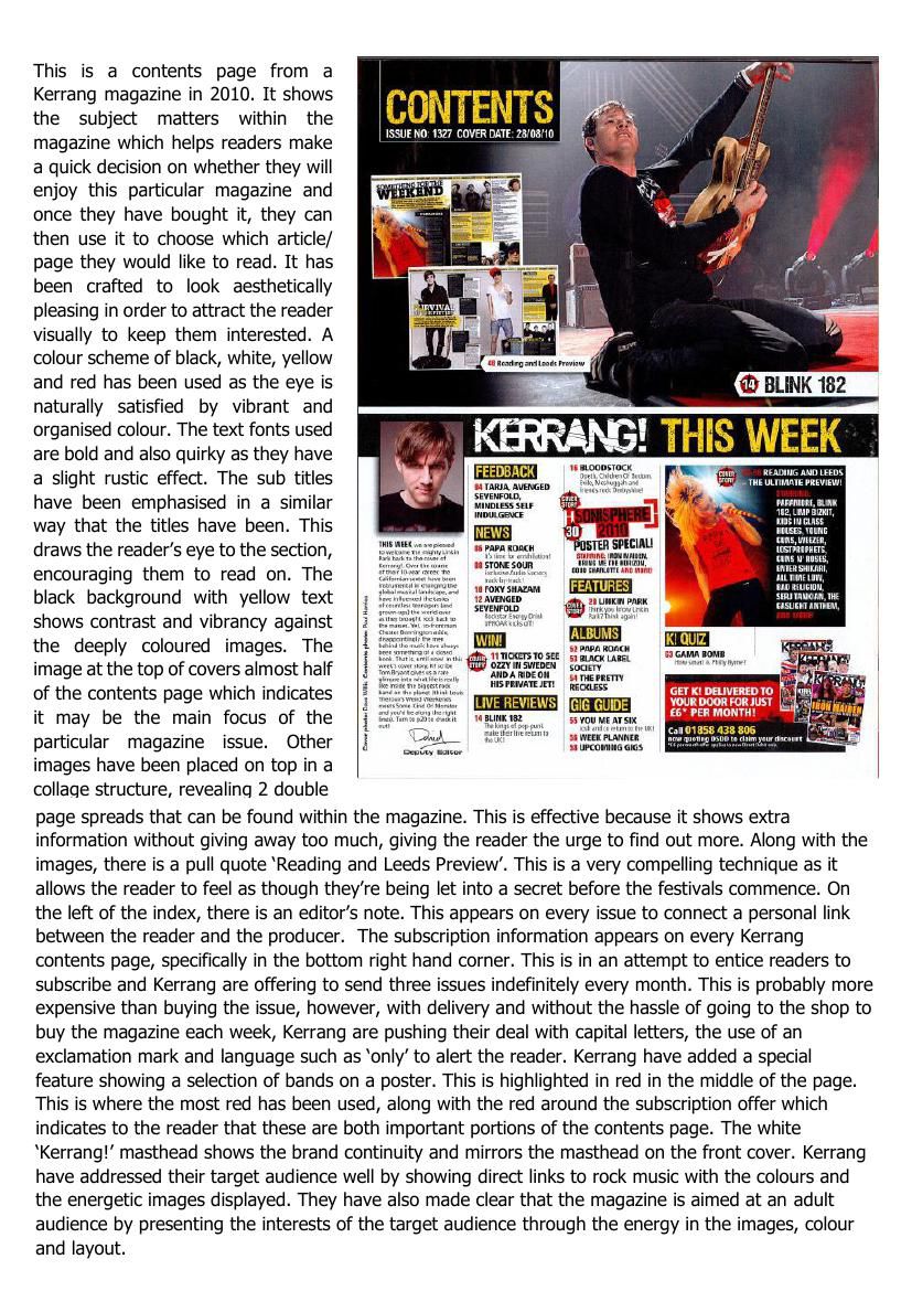 Kerrang Contents Page Analysis by Lauren Eastick - Flipsnack