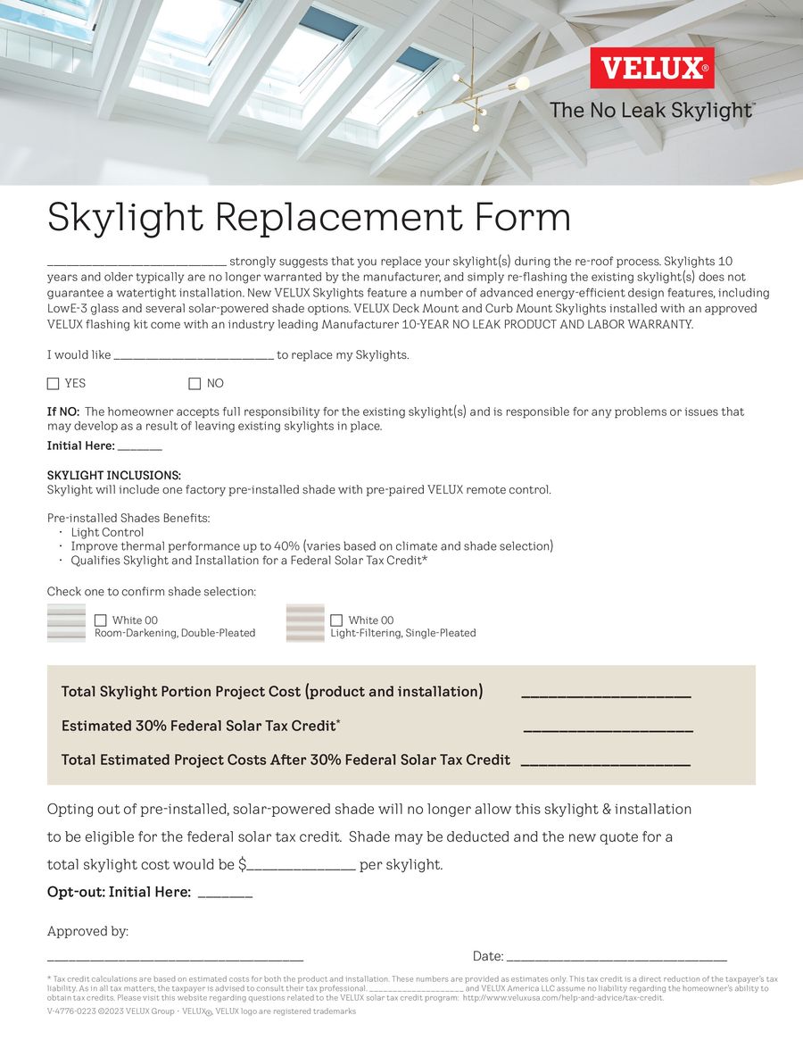 v-4776-skylight replacement form-0223 by VELUX Skylights