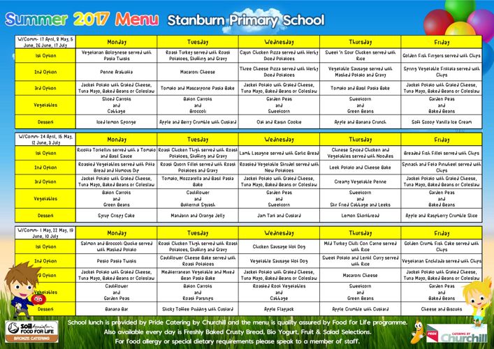 Stanburn Primary School Lunch Menu (Summer 2017) by Stanburn... - Flipsnack
