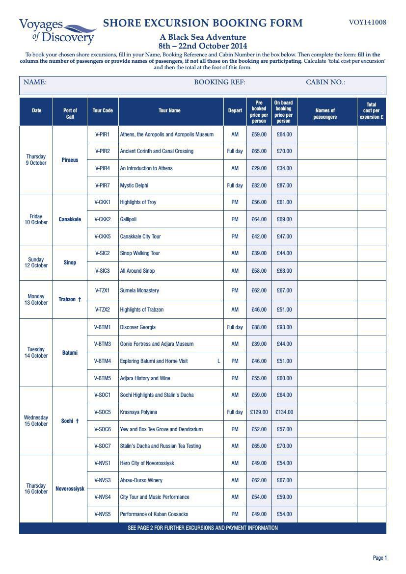 A Black Sea Adventure Shore Excursion Booking Form by All Leisure ...