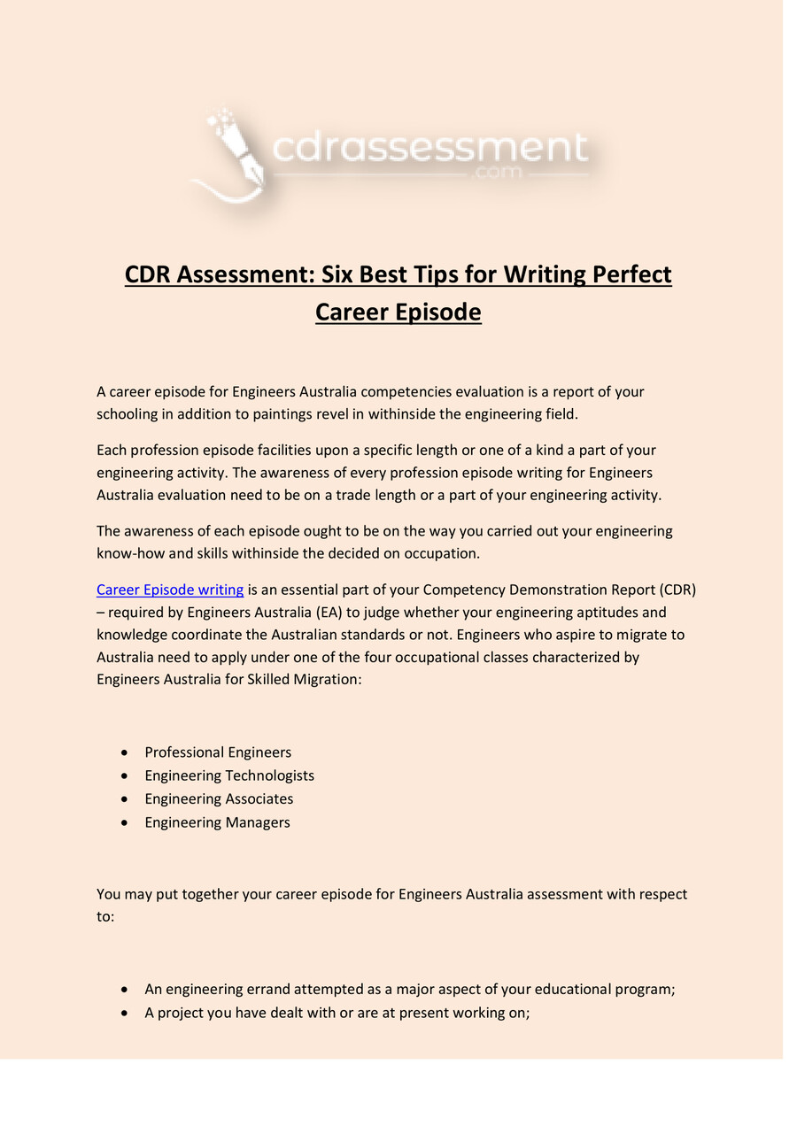 CDR Assessment Six Best Tips for Writing Perfect Career Epis by CDR ...