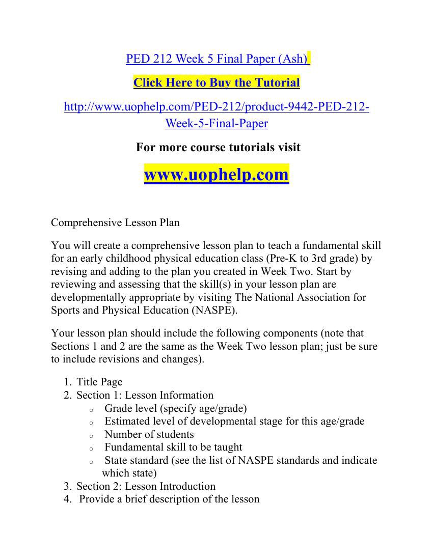 PED 212 Week 5 Final Paper by duminyroy4 - Flipsnack