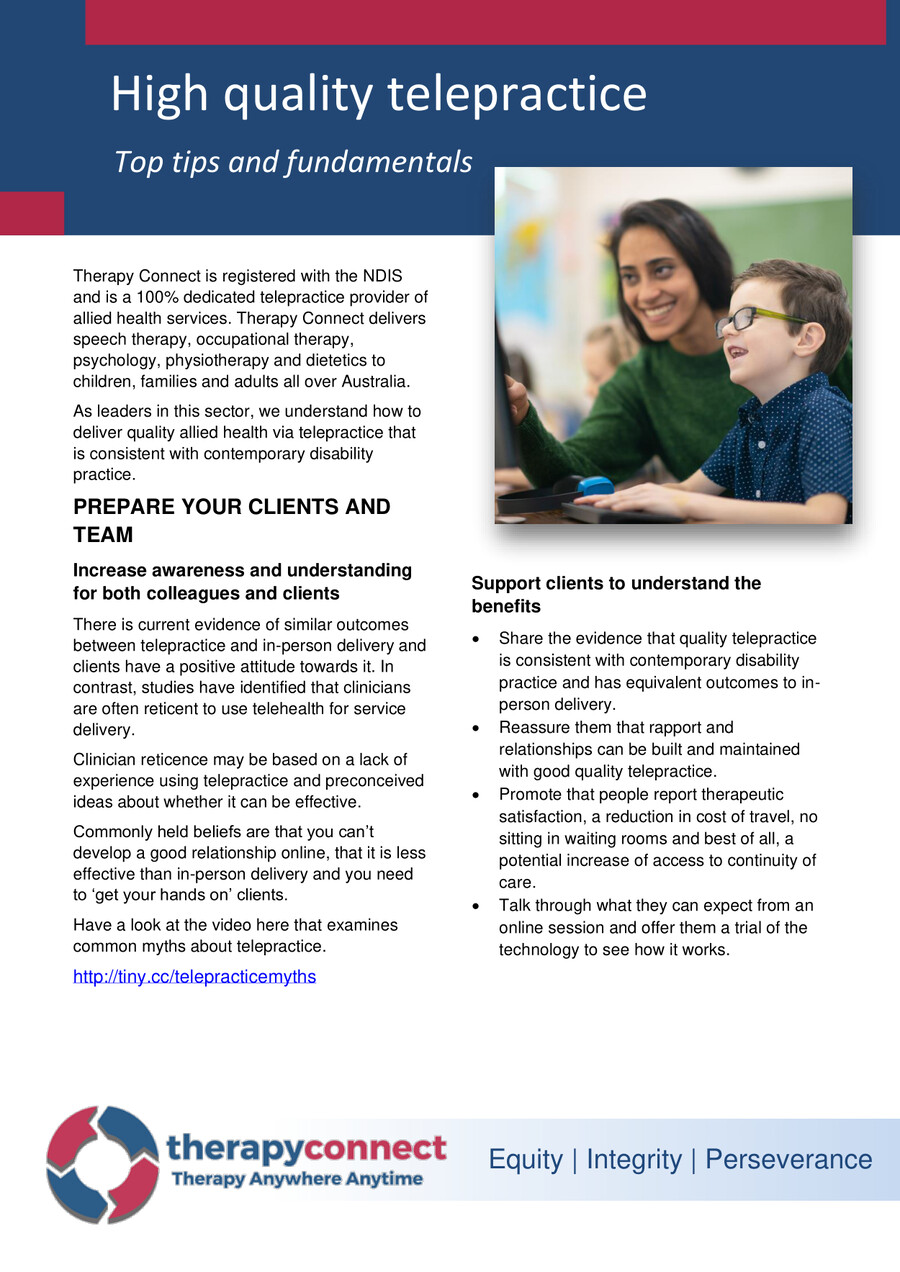 Therapy Connect Telepractice Tips 2020 by Reimagine Australia - Flipsnack