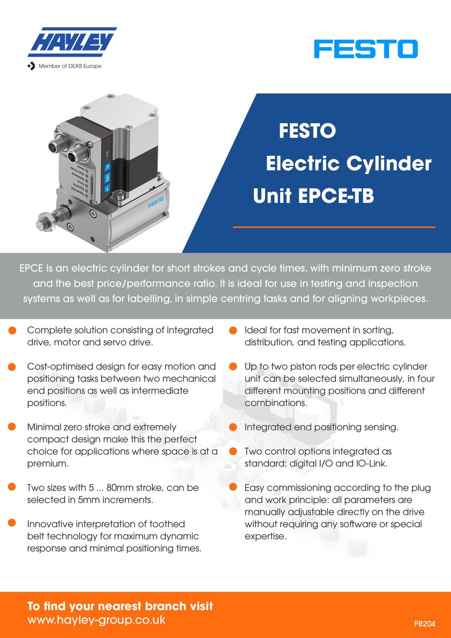 PB205 Festo Electric Cylinder Unit EPCE-TB by Hayley Group - Flipsnack