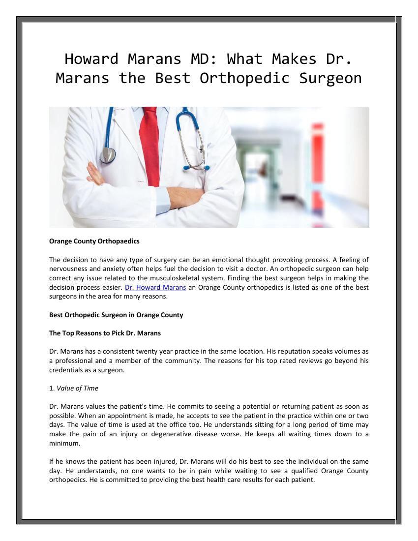 Howard Marans MD: What Makes Dr. Marans the Best Orthopedic Surg by ...