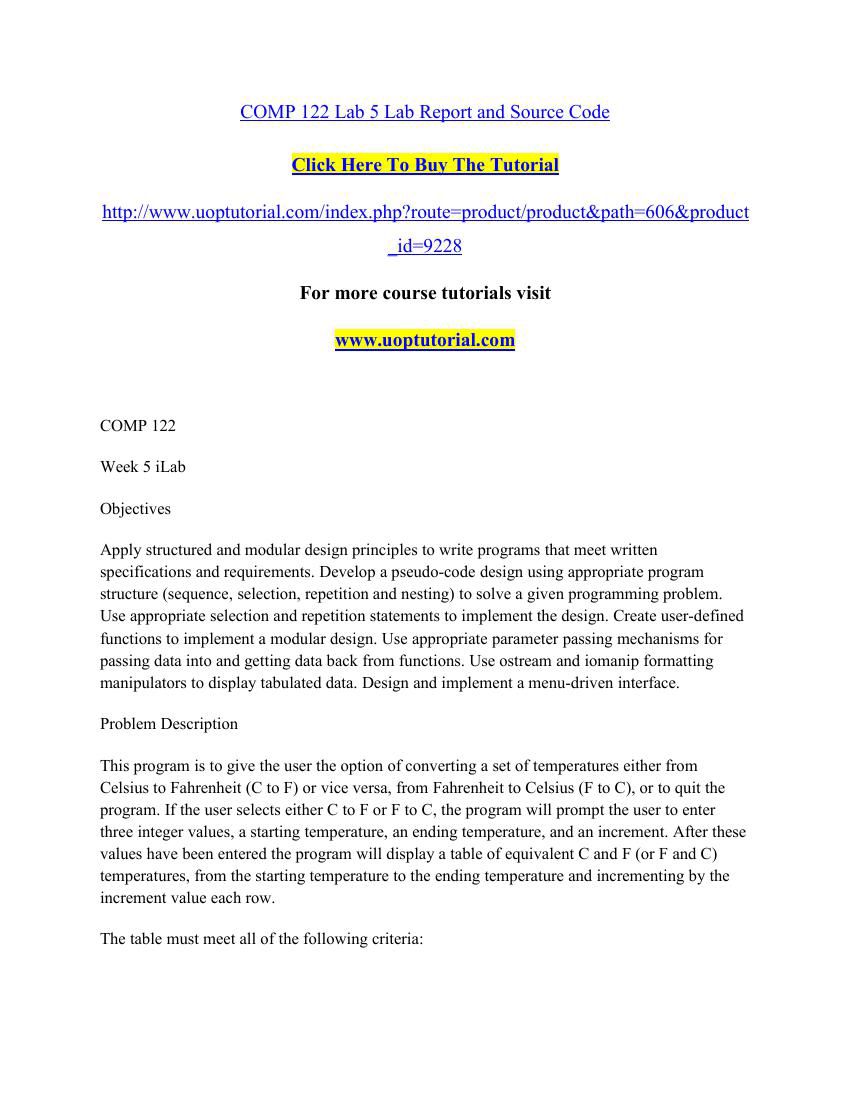 COMP 122 Lab 5 Lab Report and Source Code by FB8B5ADBDC9 - Flipsnack