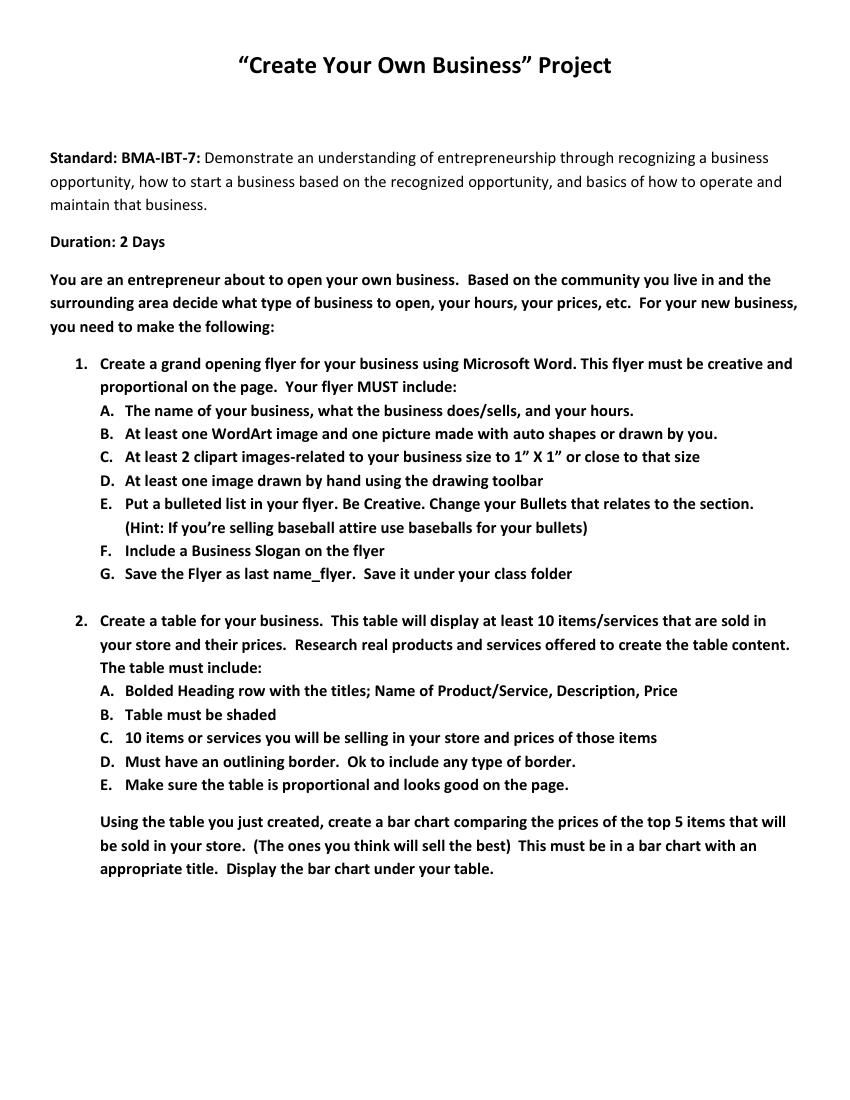 Create Your Own Business Assignment by aupshur84 - Flipsnack