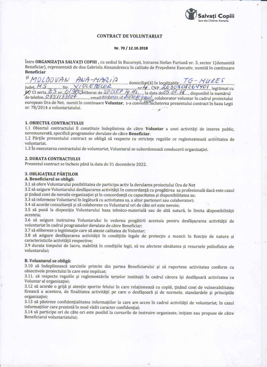 Contract de voluntariat Salvati copii 2019 by Ana-Maria Moldovan ...