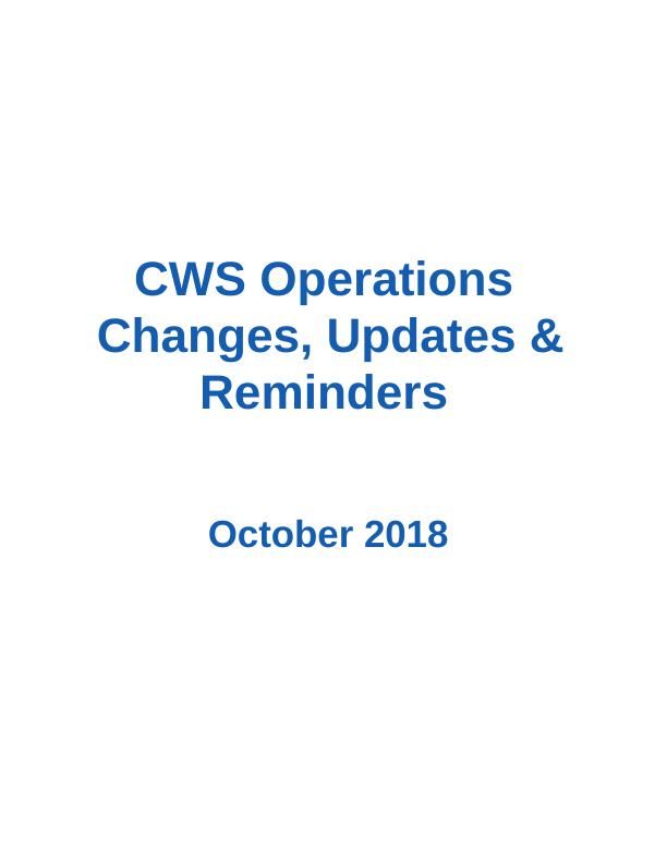 CWS Operations Update October 2018 by Julie McAlister - Flipsnack