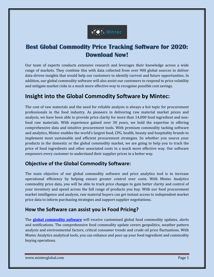 Best Global Commodity Price Tracking Software for 2020 by Mintec Ltd ...