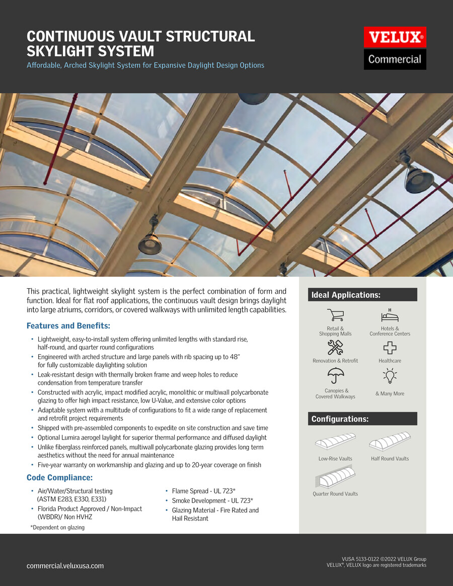 VELUX_Commercial_Continuous_Vault_Sales_Sheet by VELUX Skylights