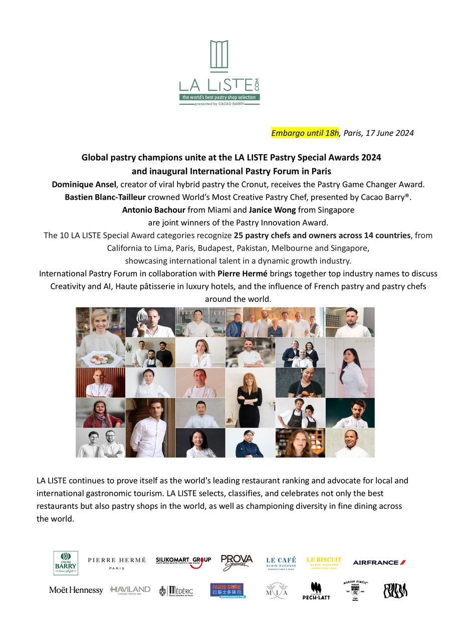 Press Release La Liste Pastry awards 2024 ENG FINAL by Charles Guillot ...