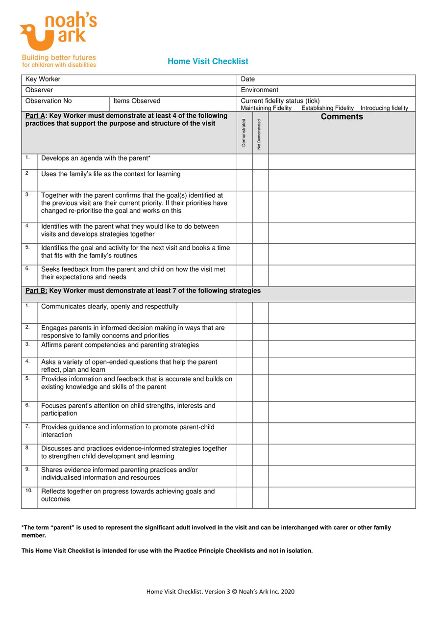 Noah's Ark: Home Visit Checklist 2020 by ECIA - Flipsnack