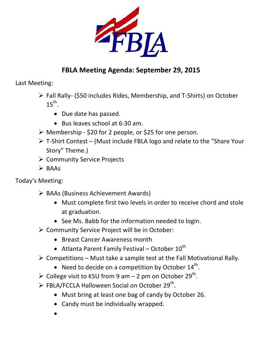 FBLA Meeting Agenda September 29 by nalinibabb - Flipsnack