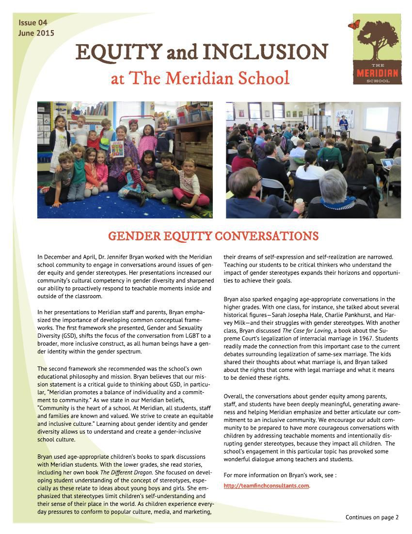 The Meridian School Equity and Inclusion Newsletter 2015 by Yaneth ...