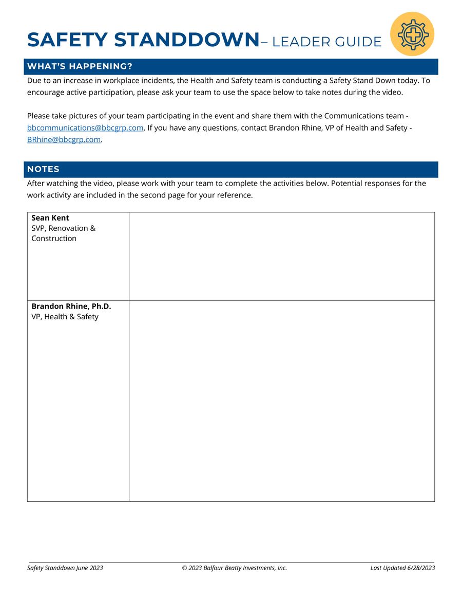 2023 Safety Stand Down Facilitators Guide by Balfour Beatty - Flipsnack
