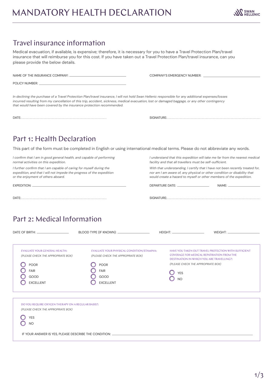 Guest Health form by Swan Hellenic - Flipsnack