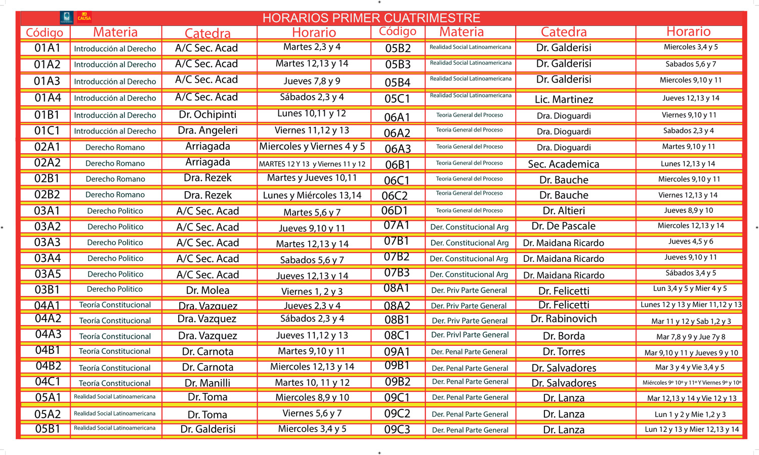 Horarios Primer Cuatrimestre 2020... - Flipsnack