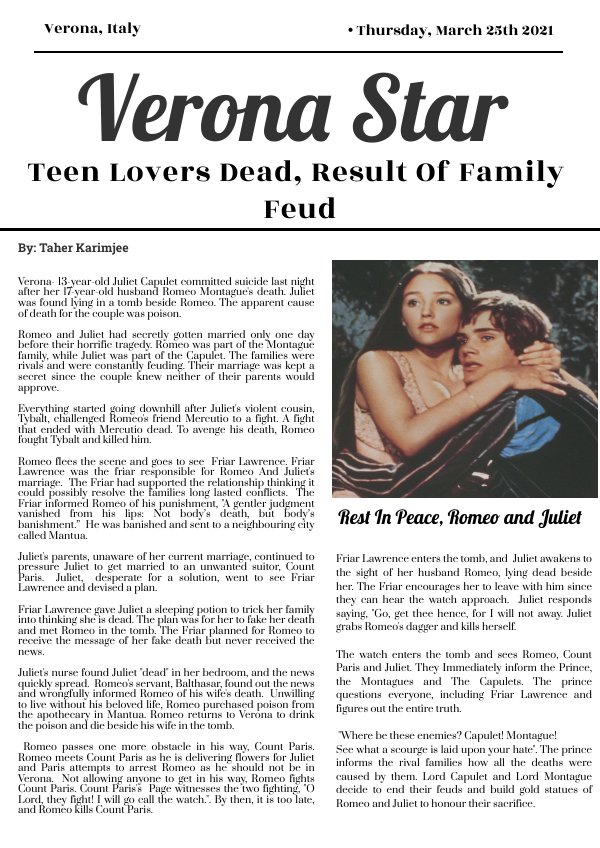 Romeo And Juliet News Article by TK -... - Flipsnack