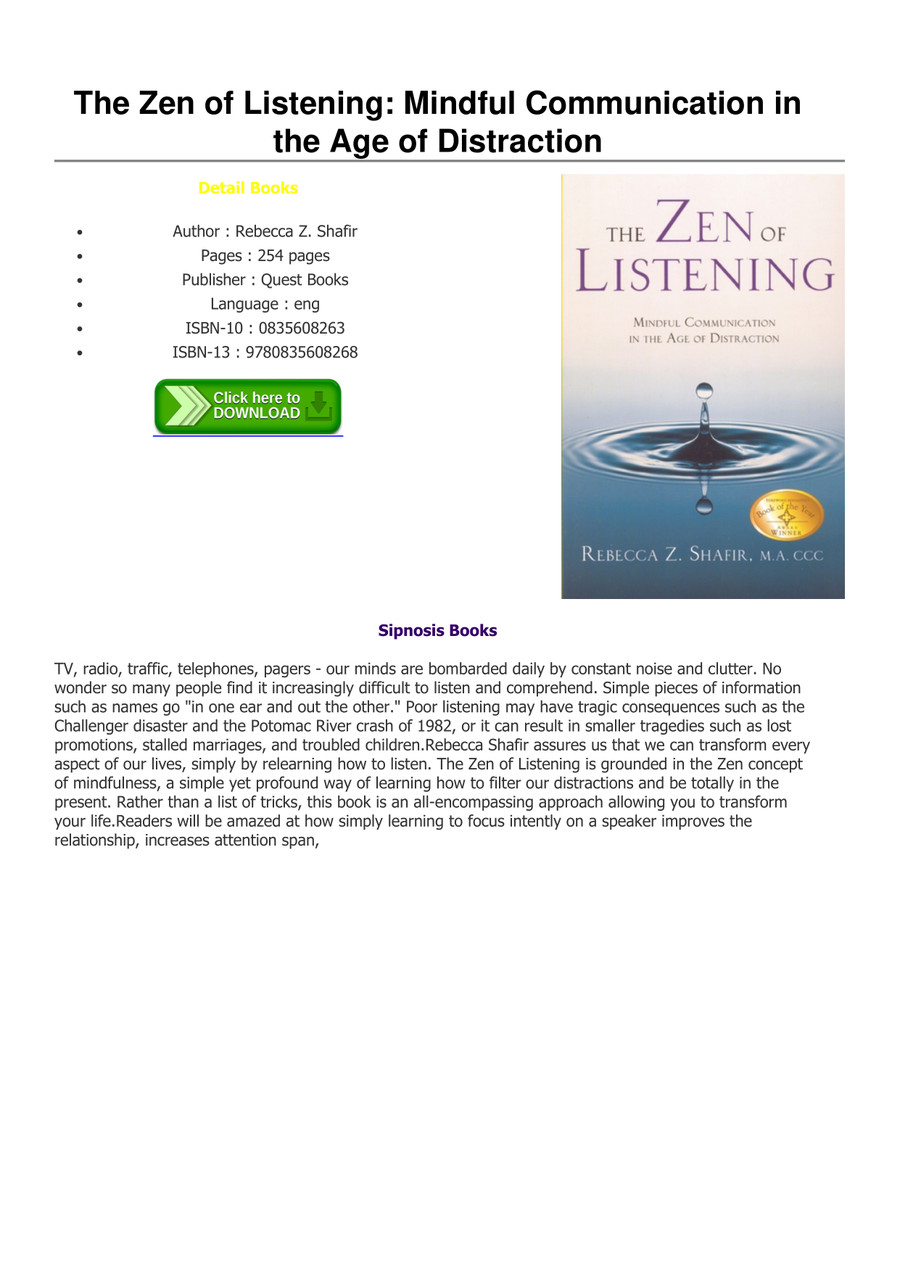 PDF Download The Zen of Listening: Mindful Communication in the by ...
