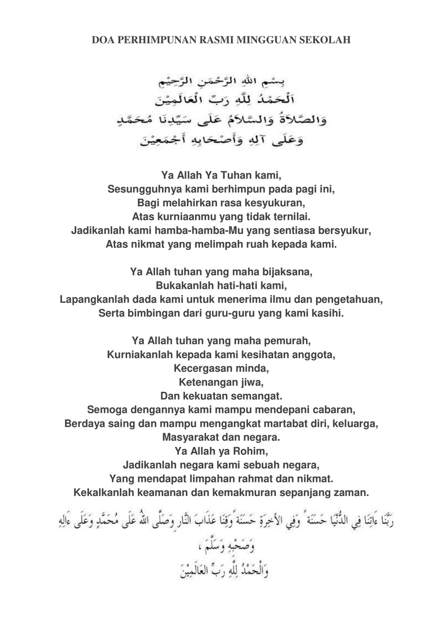 DOA PERHIMPUNAN RASMI MINGGUAN SEKOLAH by Fairus Dora... - Flipsnack