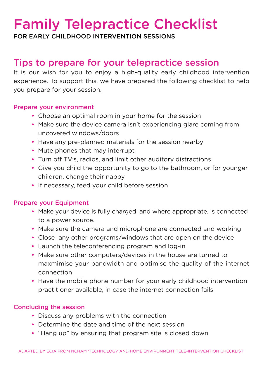 ECIA Family Telepractice Session Preparation Checklist by ECIA - Flipsnack
