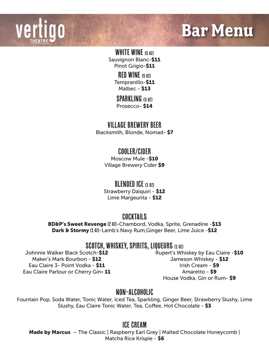 Vertigo Theatre Bar Menu by vertigotheatre - Flipsnack