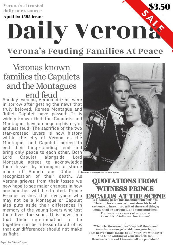 ROMEO AND JULIET NEWSPAPER by sikora cooper - Flipsnack