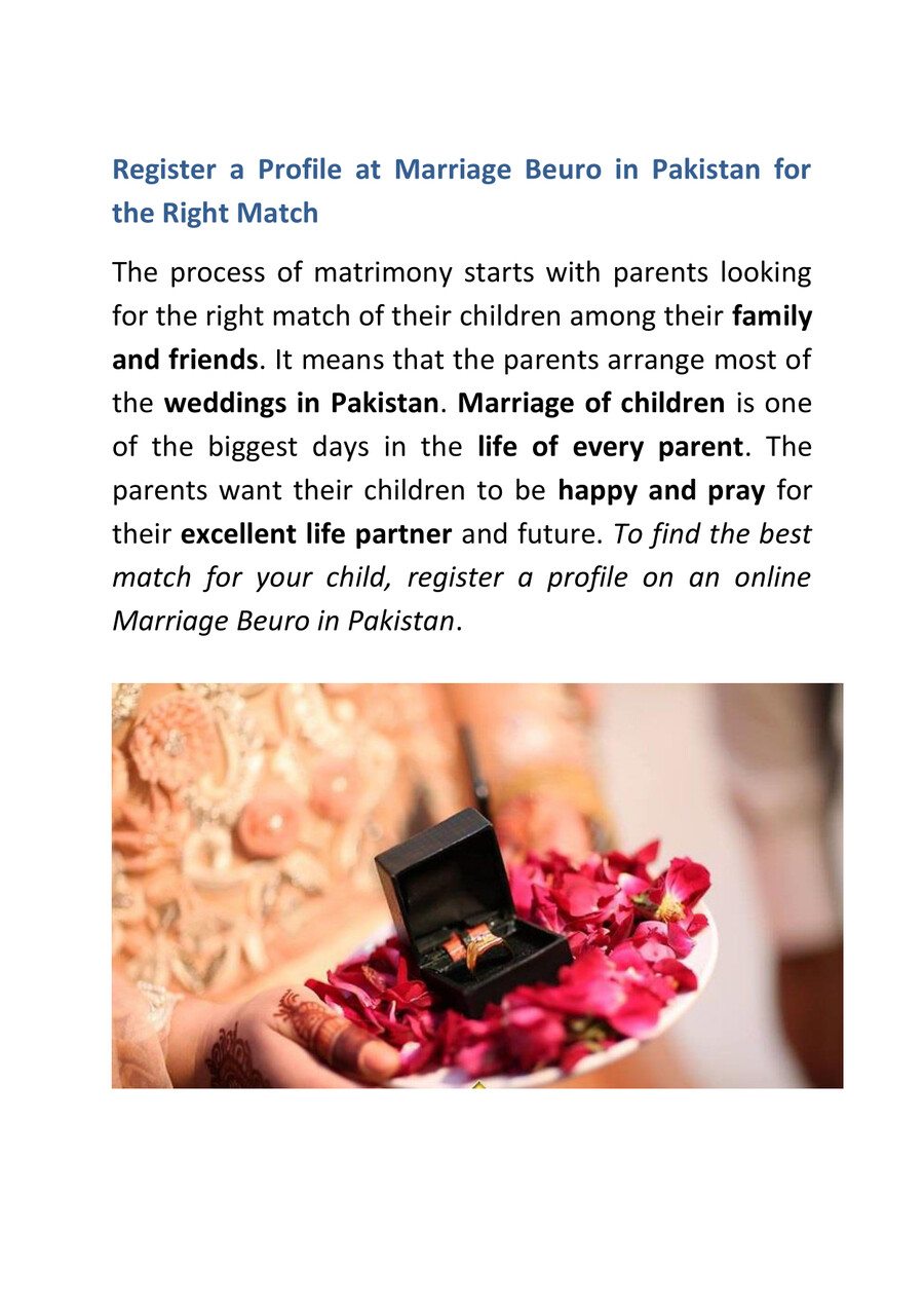 Register a Profile at Marriage Beuro in Pakistan for the Rig by ...