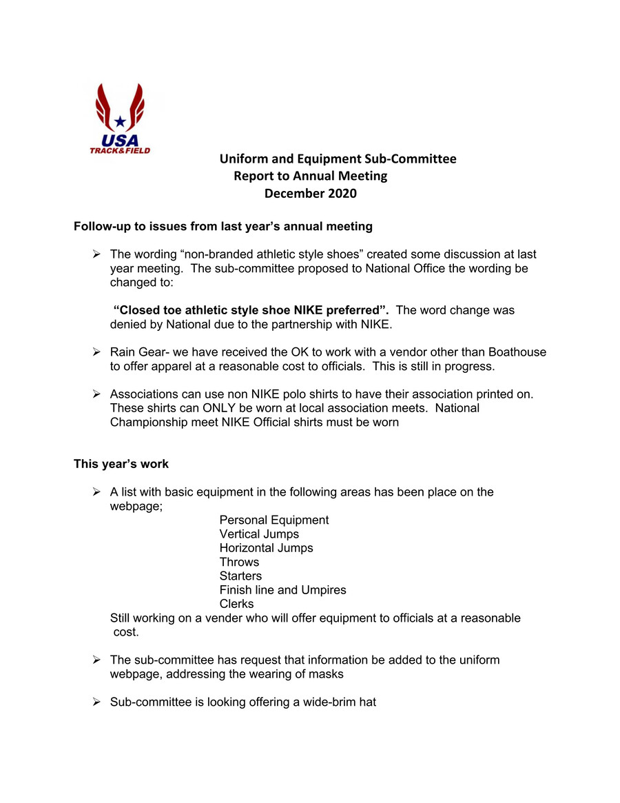 2020 Uniform and Equipment Sub-Committee Report by sarah.linehan ...