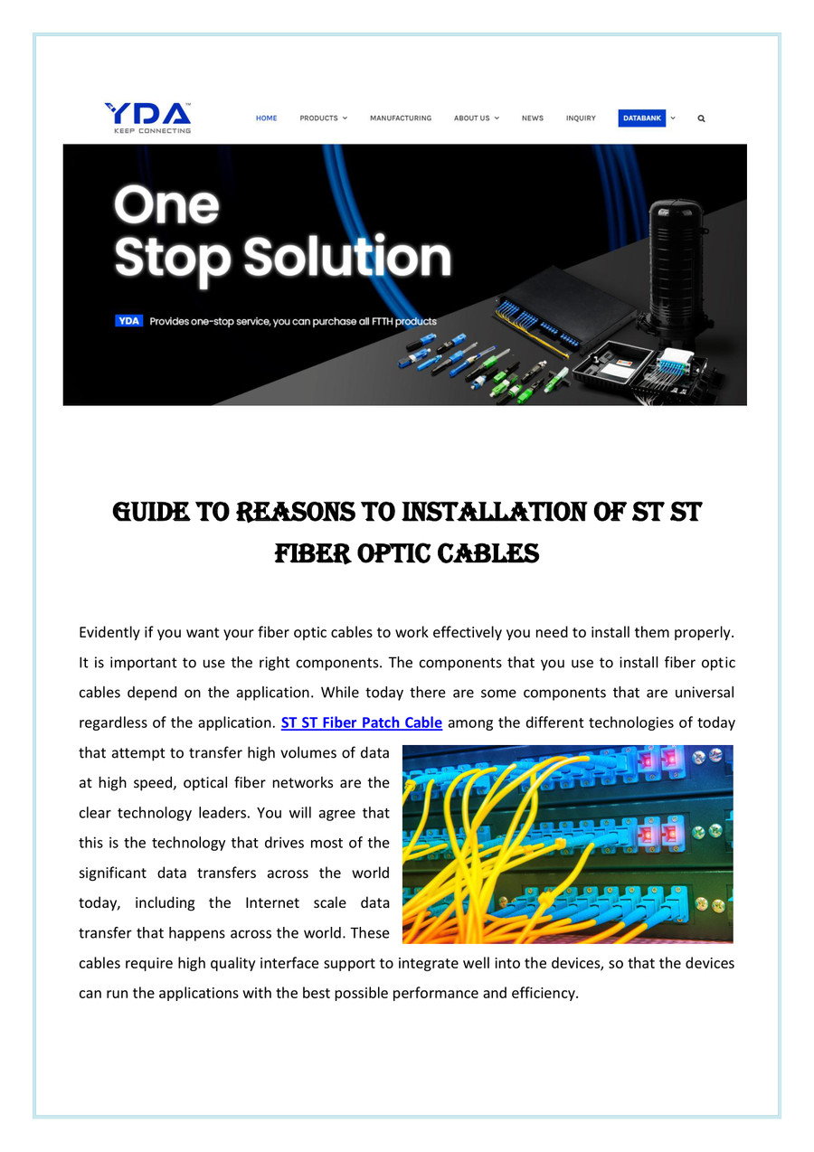 Guide to Reasons to Installation of ST ST Fiber Optic Cables by yda ...