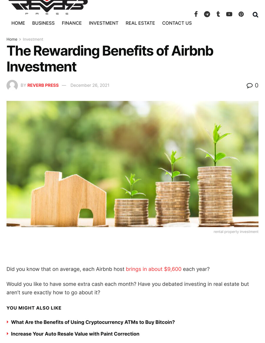 The Rewarding Benefits of Airbnb Investment -Reverb Press by Reverb ...