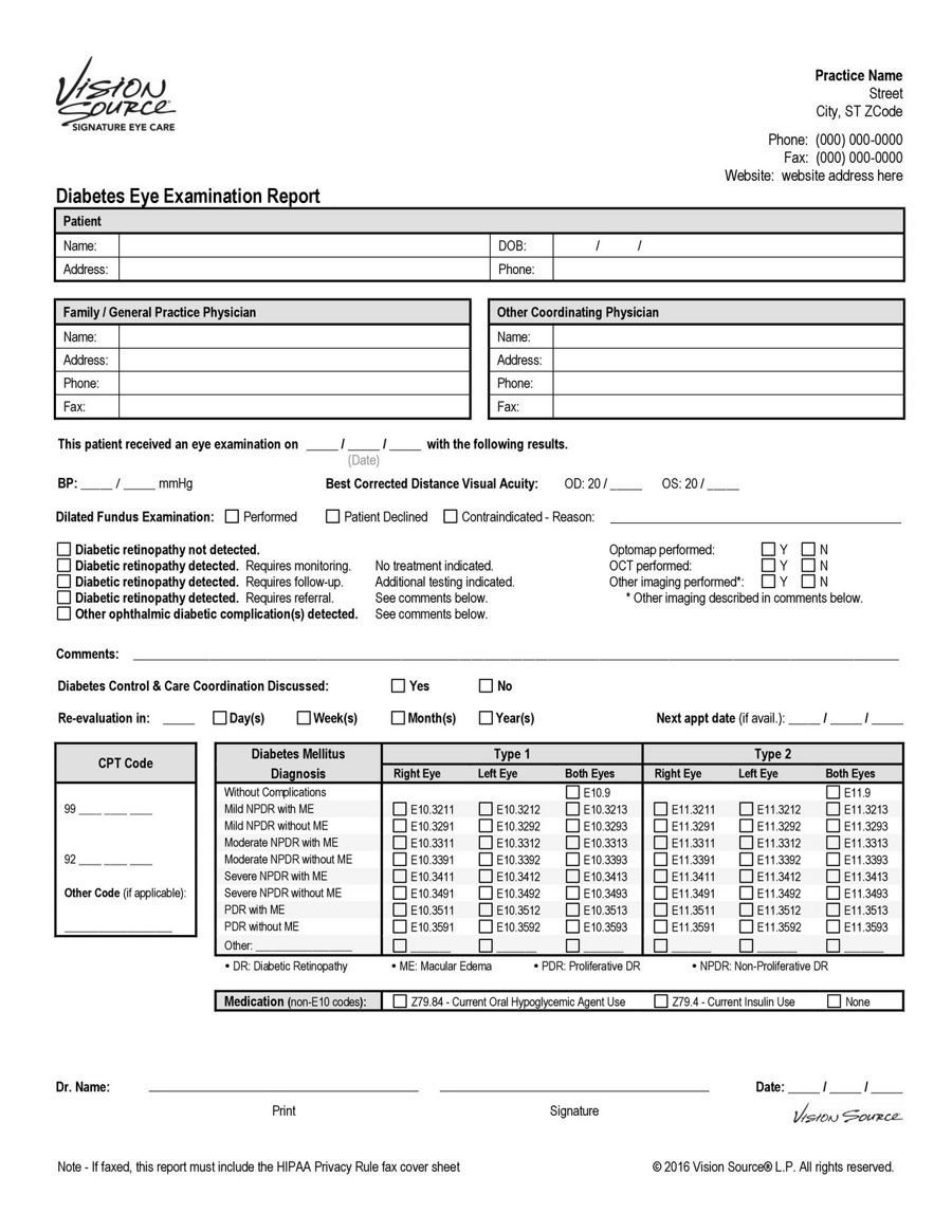 Diabetes Eye Examination Report - Electronic Version by Vision Source ...