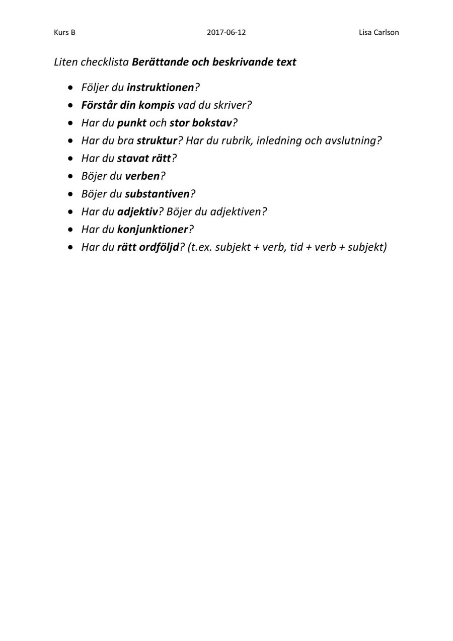 Liten checklista SKRIVA_berättande text by lisacarlson - Flipsnack