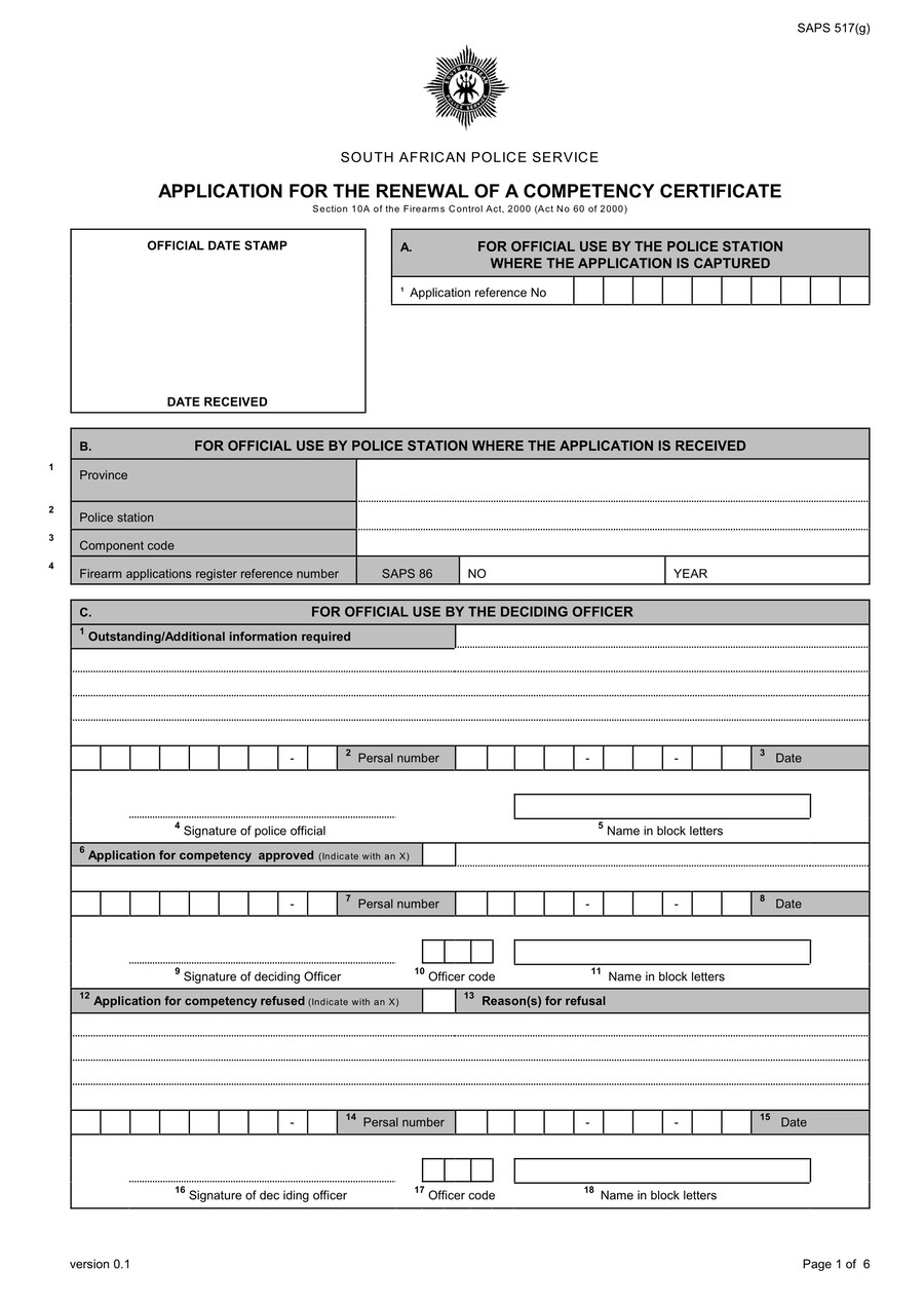 SAPS Application for Renewal of Competency Certificate SAPS by Jakes ...