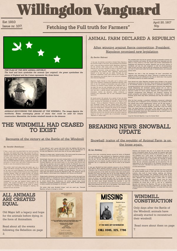 Animal Farm Newspaper Cover Calvin Liu by Calvin Liu - Flipsnack