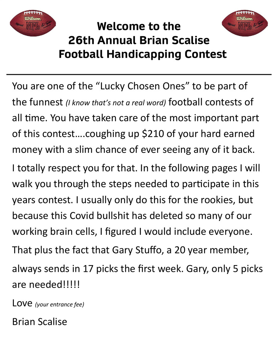 2020 - Contest Info - How to send your picks in by Brian Scalise ...
