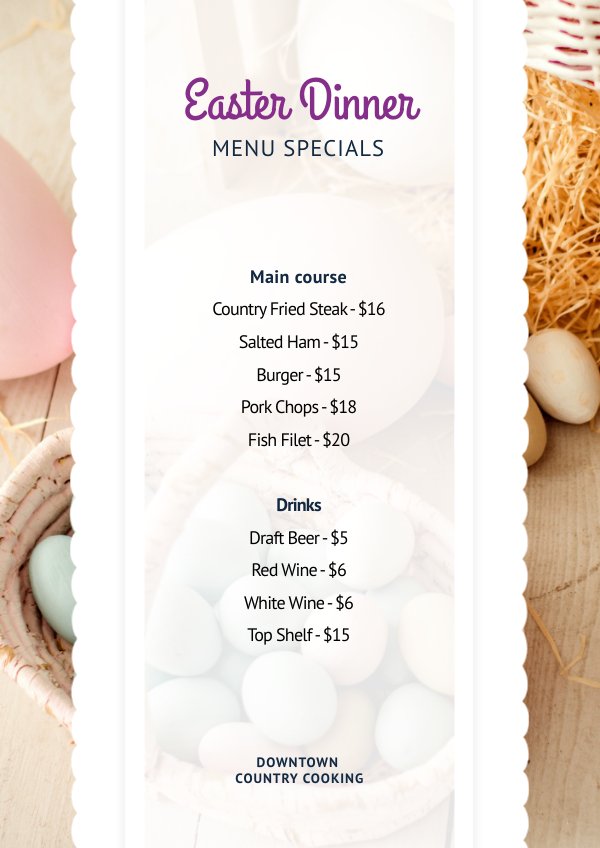 Easter Dinner Menu Template by Flipsnack templates - Flipsnack