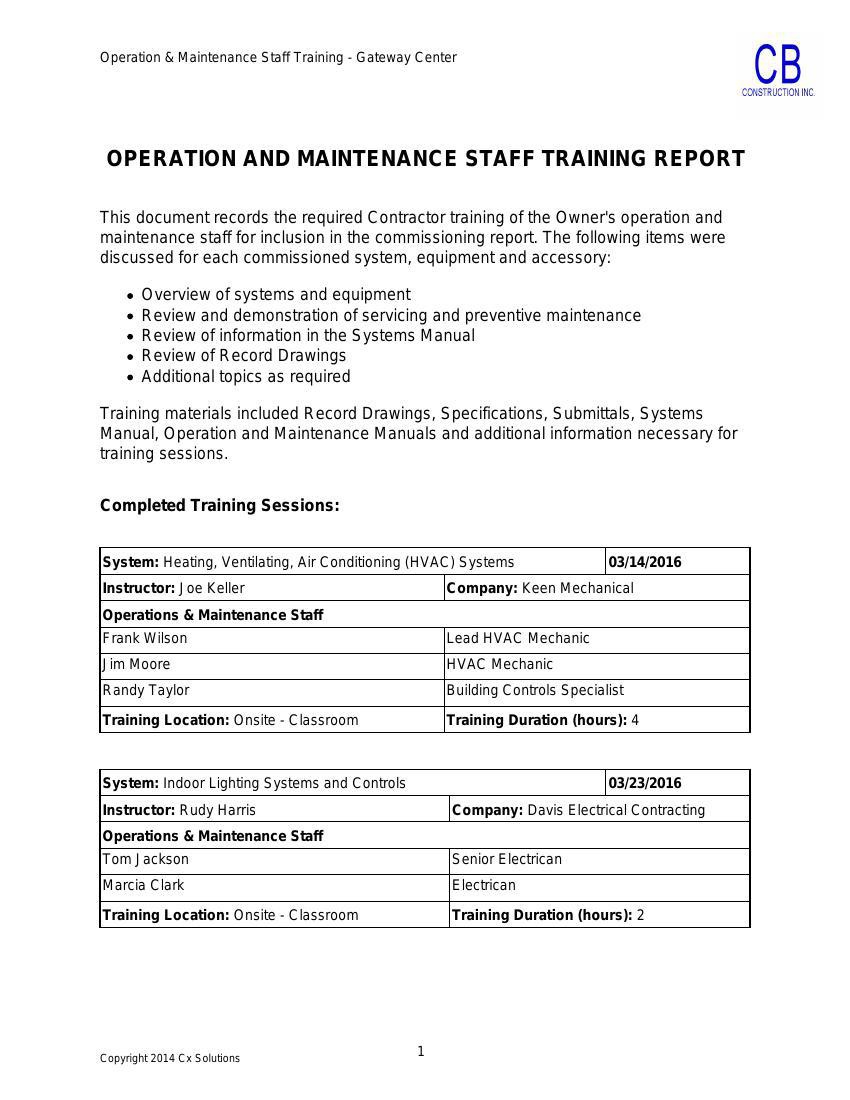 Operation & Maintenance Training Report by Bradley Brooks - Flipsnack